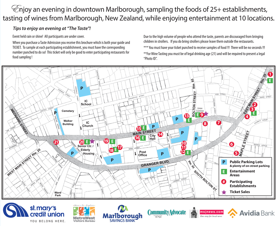 Taste of Marlborough 2014 map and participant locations.